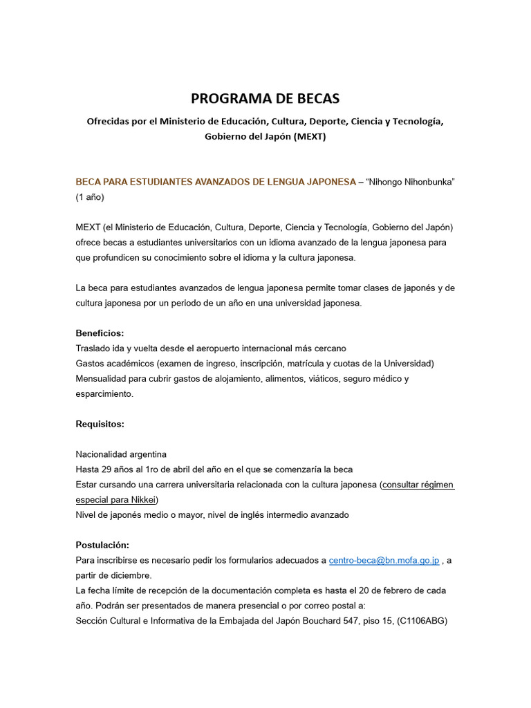 Programa de Becas | PDF | Japón