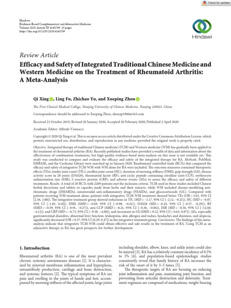 Evidence-Based Complementary and Alternative Medicine - 2020 - Xing - Efficacy and Safety of ...