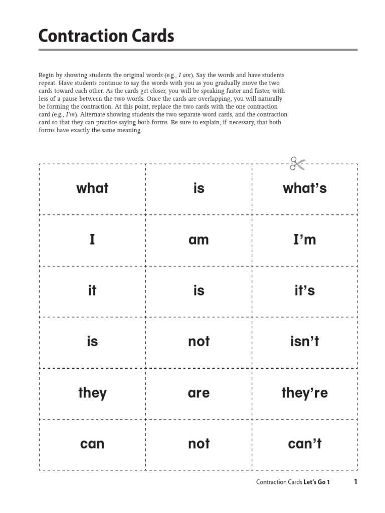 Contraction Cards for ESL Practice | PDF