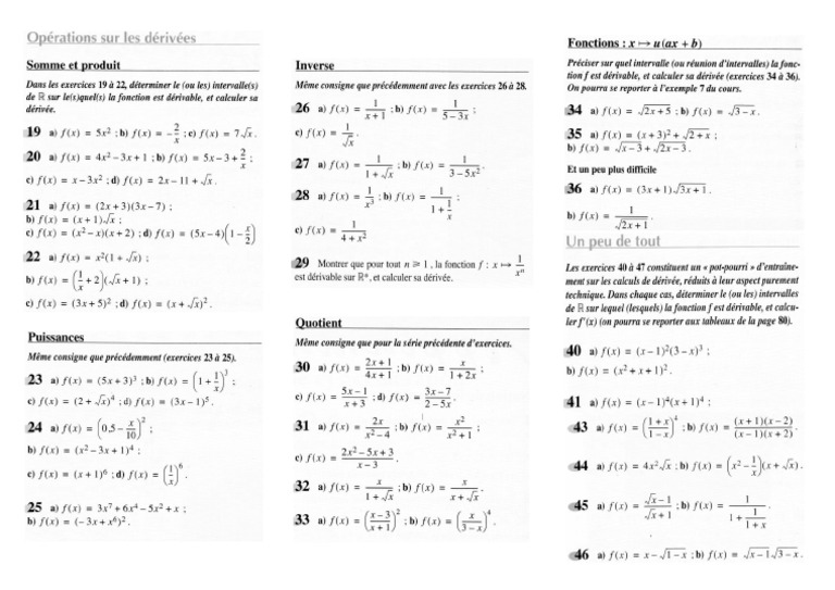 Exercices Opération Sur Les Dérivées | PDF