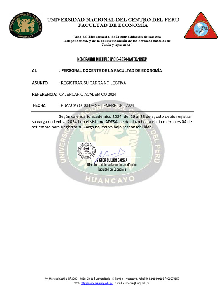 Memorando Multiple #016-Dafec-Uncp | PDF