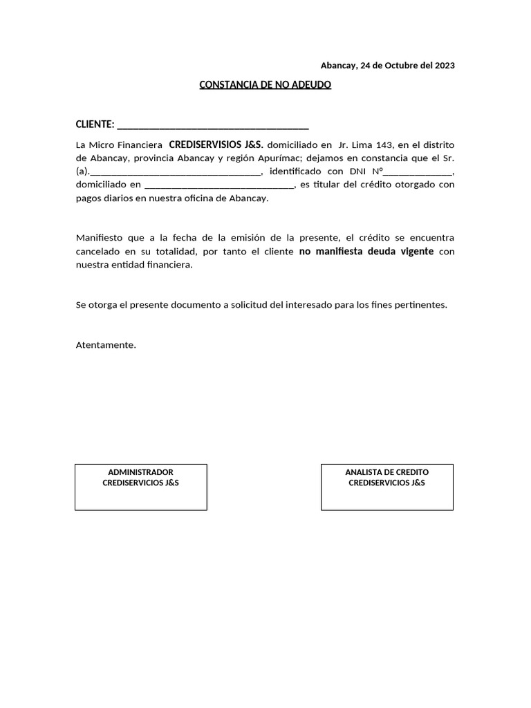 CONSTANCIA DE NO ADEUDO | PDF