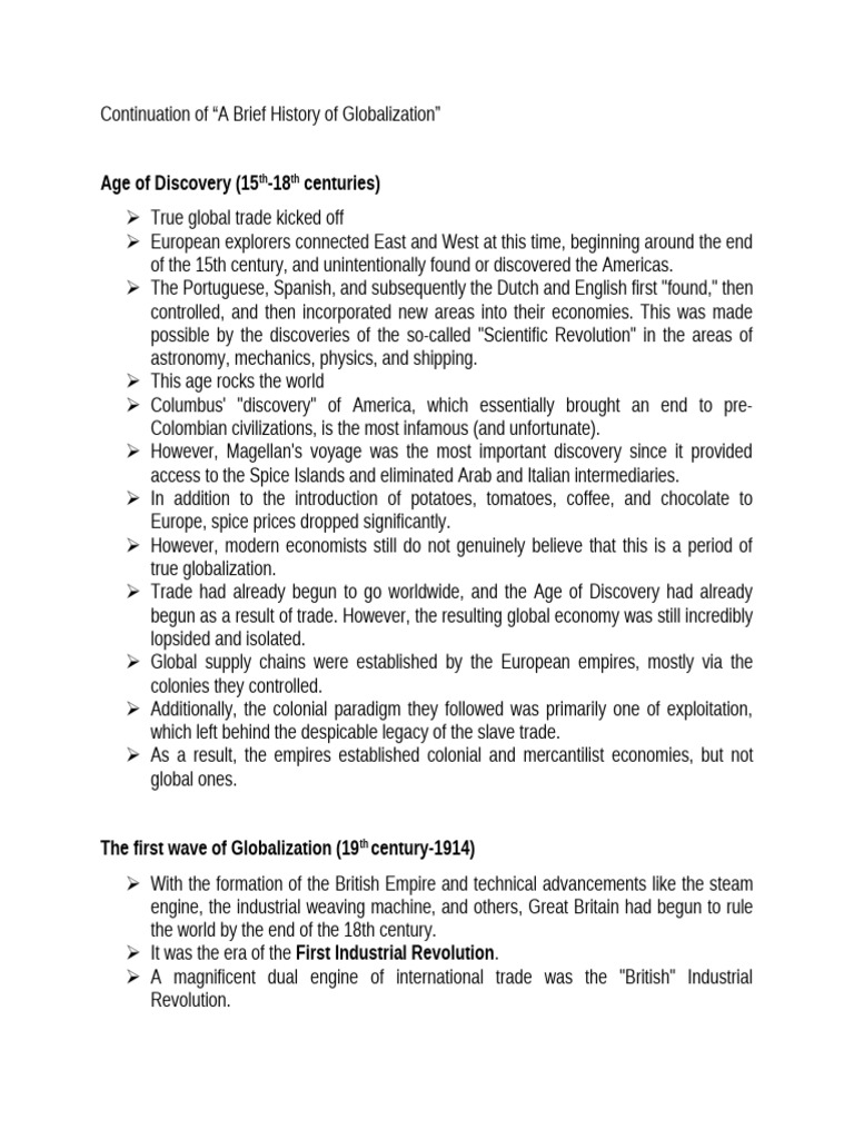 A Brief History of Globalization | PDF | Globalization | Age Of Discovery