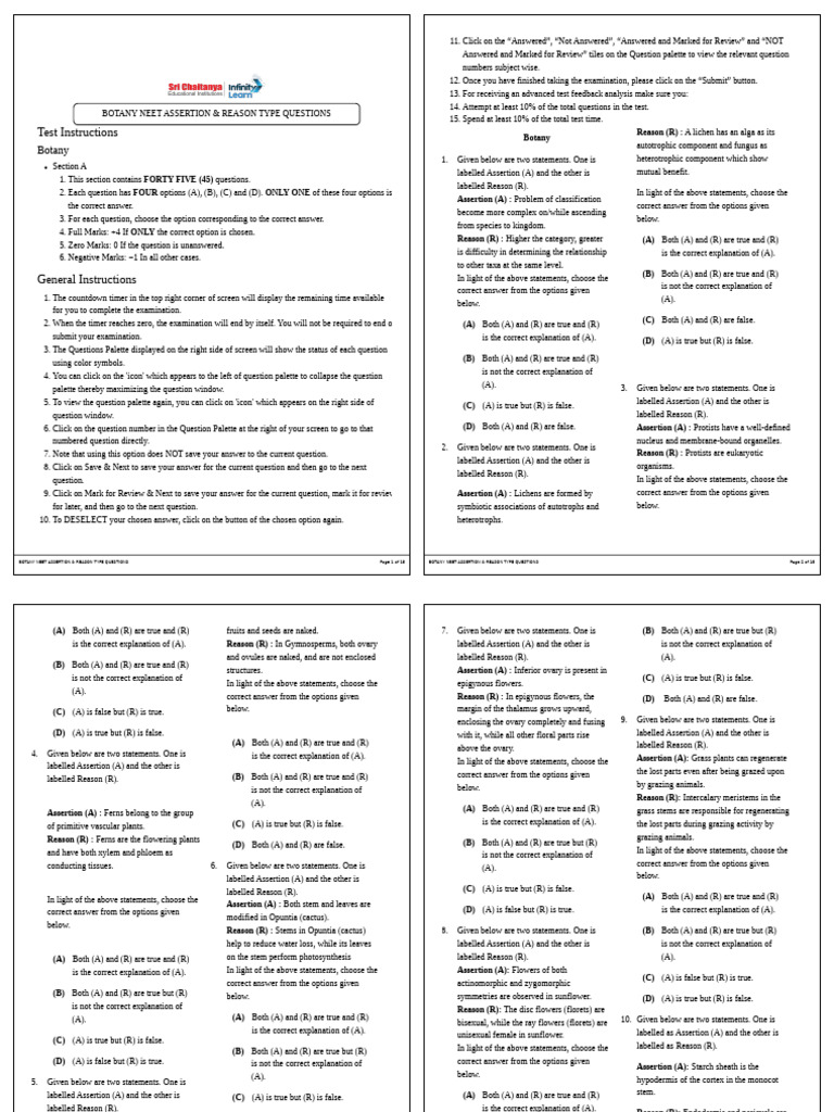 NEET GT in A & R Type Questions by Sri Chaithanya Grand Tests | PDF ...