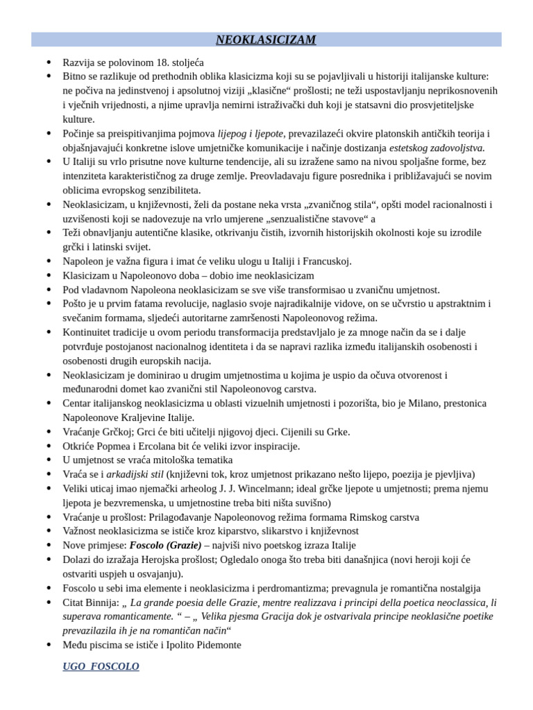 Neoklasicizam I Predromantizam | PDF