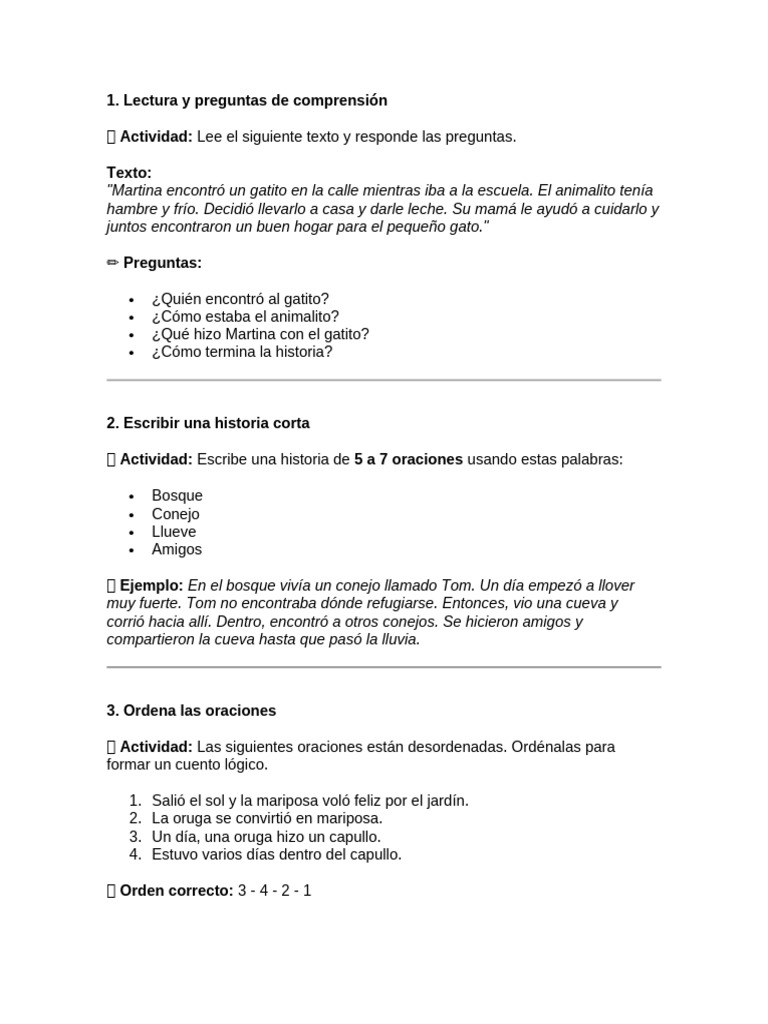 ACTIVIDADES DE REPASO PARA lectura | PDF