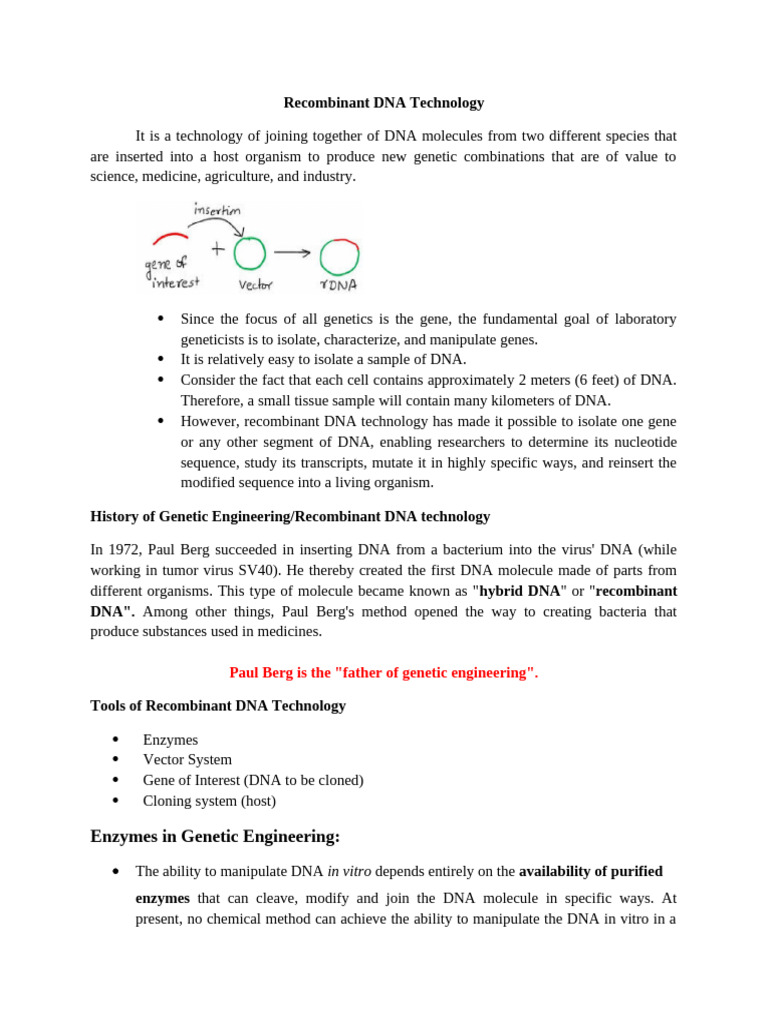 Recombinant DNA Technology | PDF | Restriction Enzyme | Dna