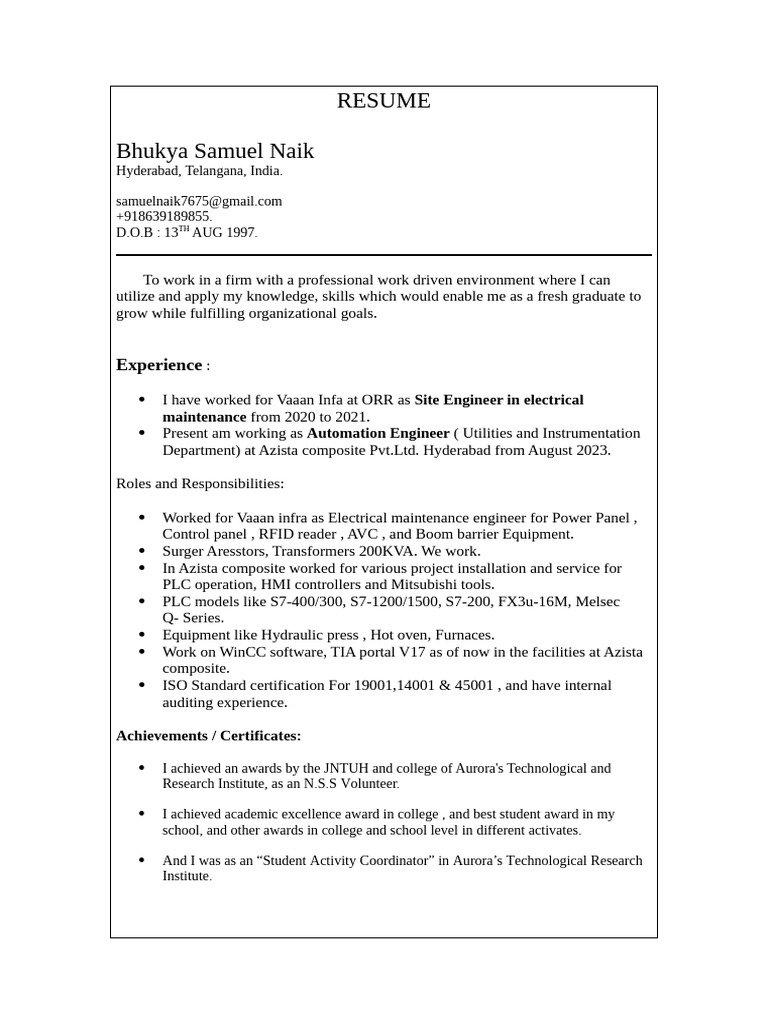 Samuel Resume January 202512345 | PDF