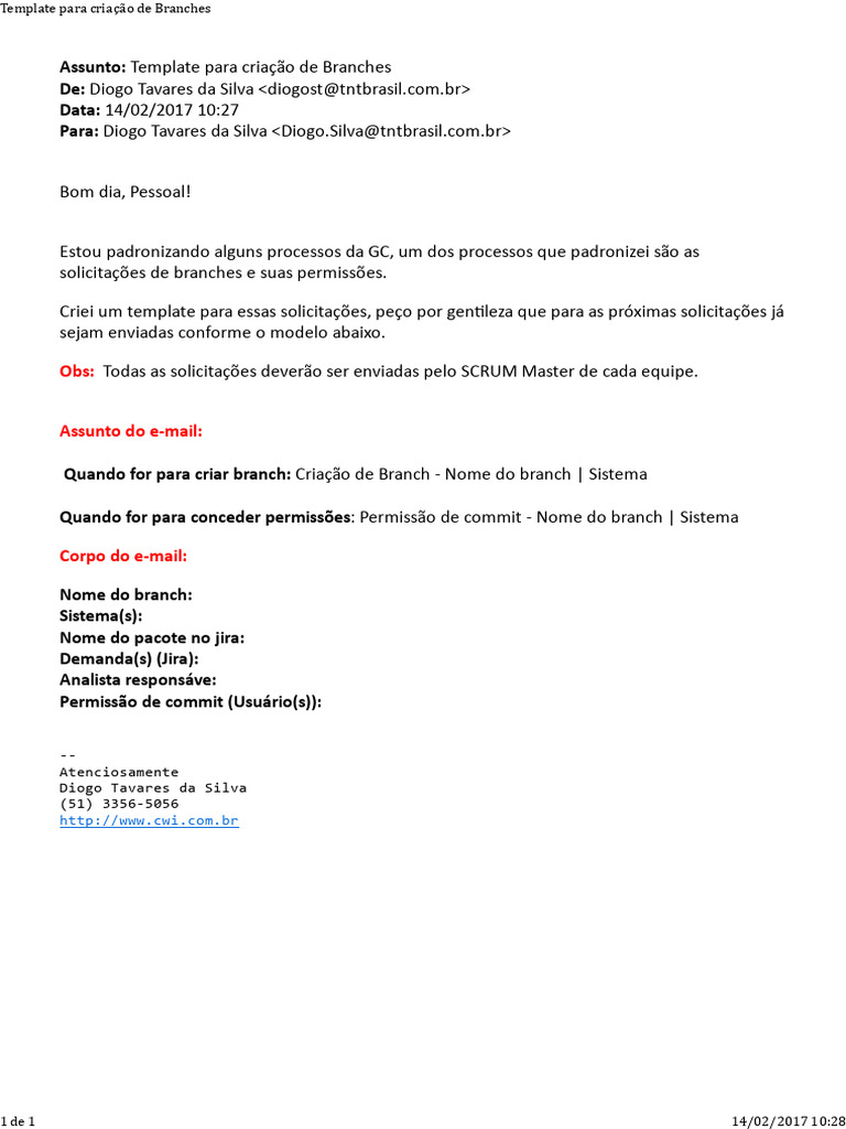 TNT - Template para Criação de Branches e Permissão de Commit | PDF