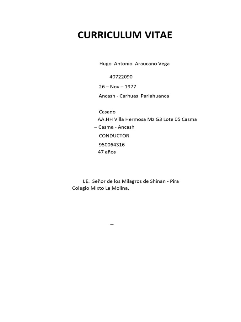 Curriculum Vitae Hugo Araucano Vega | PDF | Control de acceso | Argentina