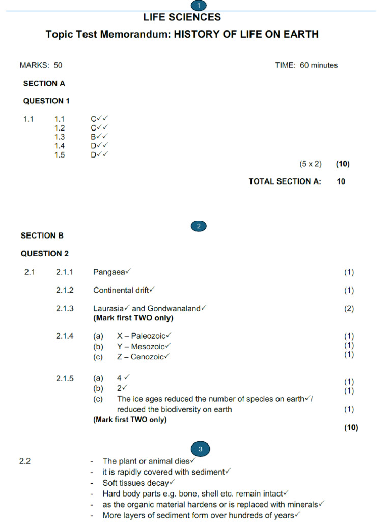 GR 10 Life Sciences - Topic Test History of Life - Corrections | PDF