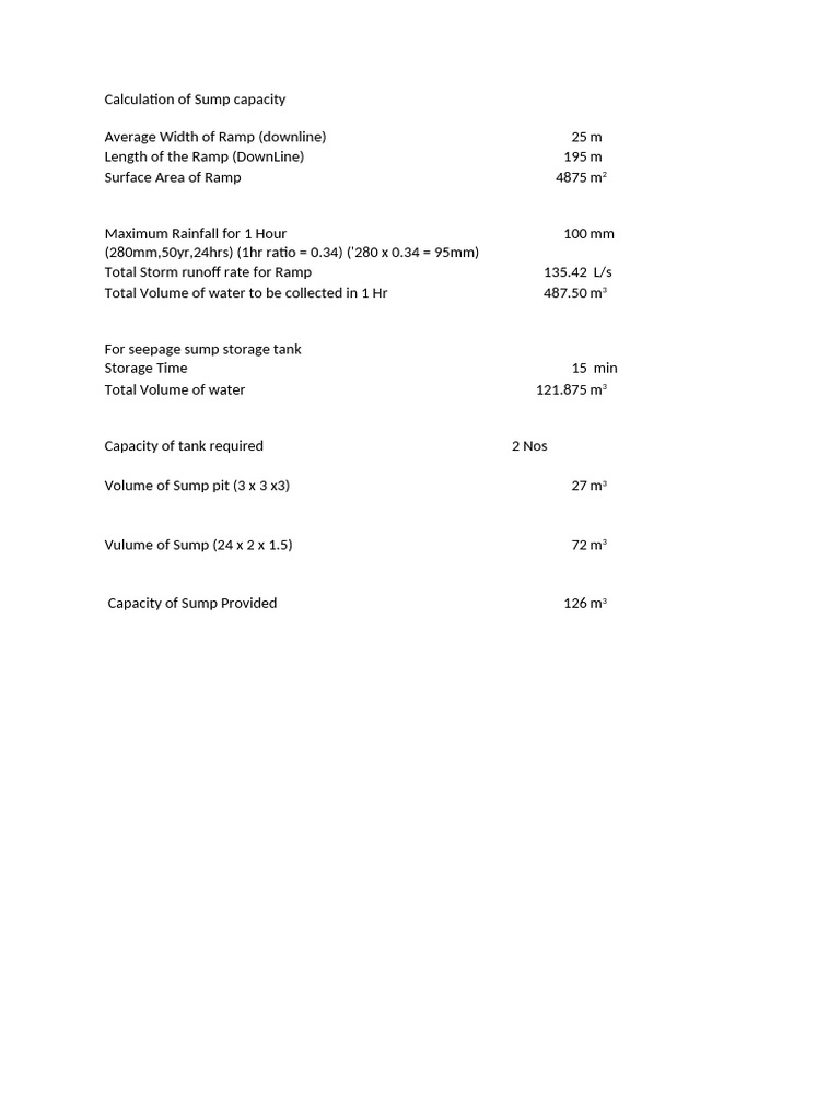 Sump Calculation | PDF