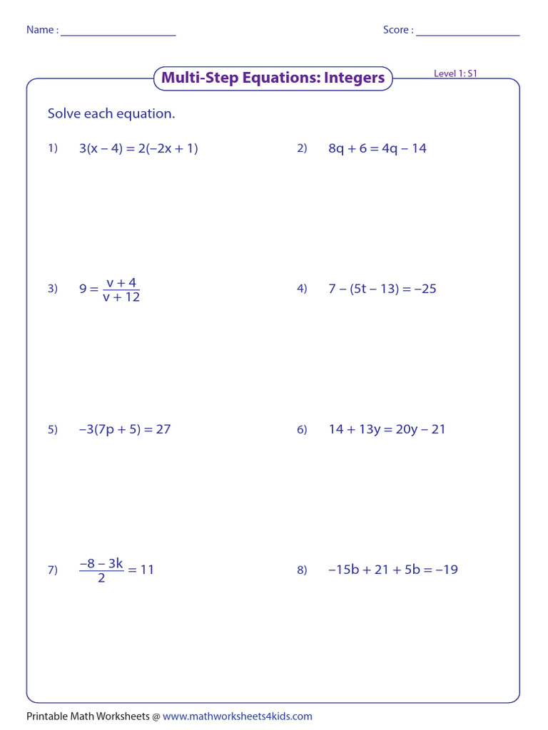 Simple Multistep Equations | PDF