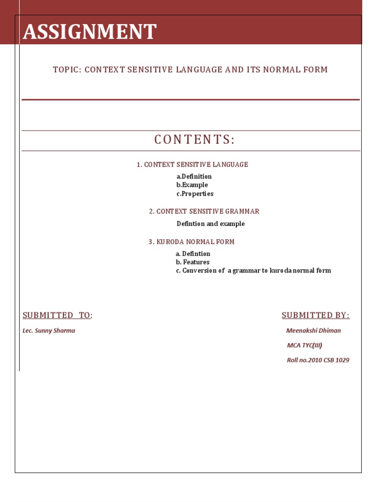 Context Sensitive Language & Its Normal Form | PDF | Formalism ...