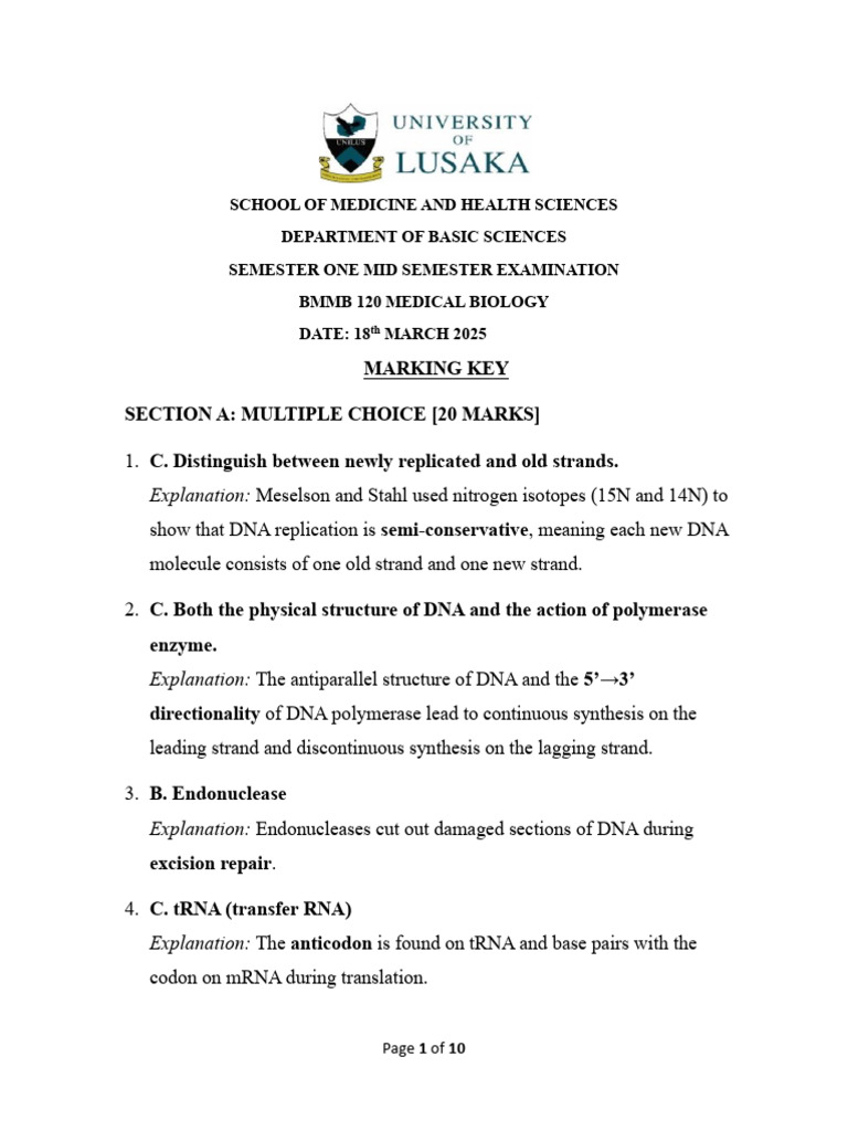 Biology 2 Midsemester Answer Key - March 2025 | PDF | Translation ...