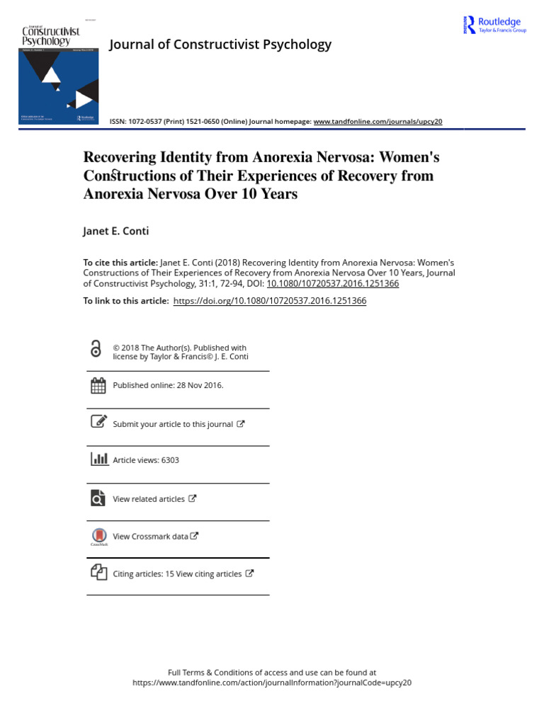 Recovering Identity From Anorexia Nervosa Women S Constructions of ...