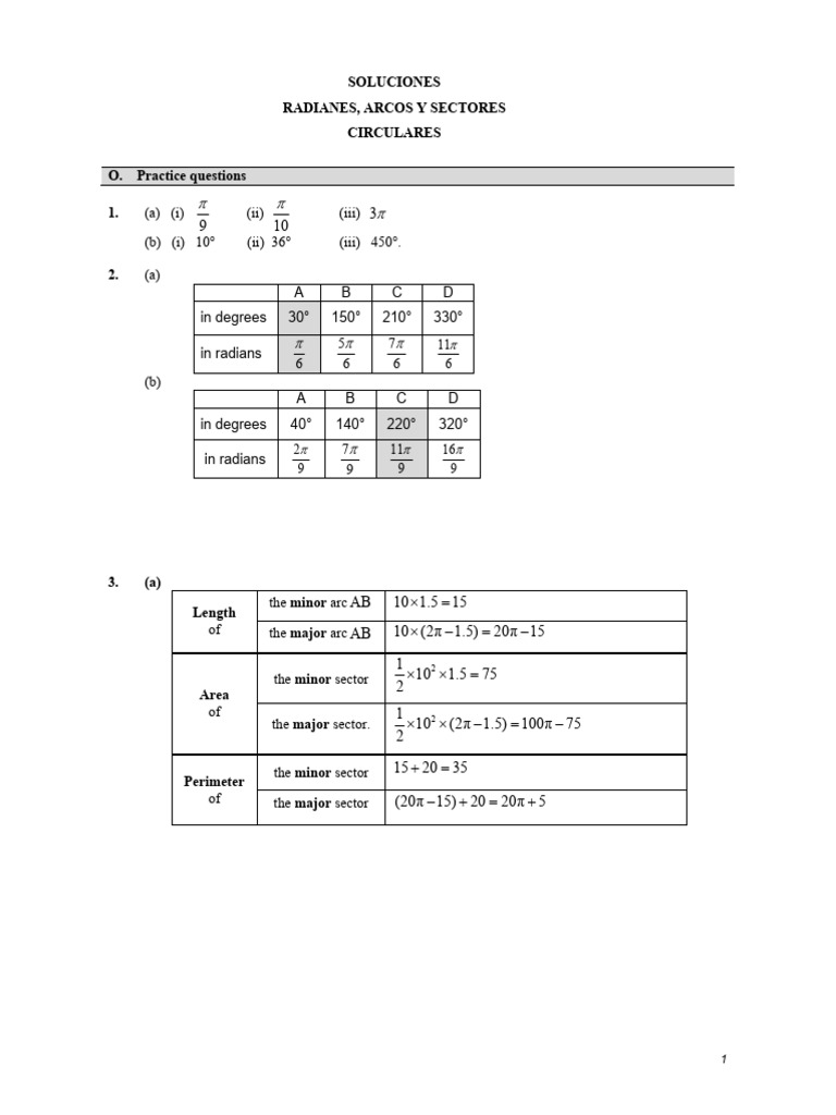 Guia 2 Arcs and Sectors_solutions | PDF | Area | Triangle Geometry