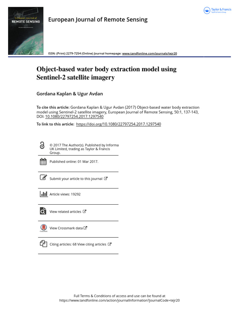 Object Based Water Body Extraction Model Using Sentinel 2 Satellite Imagery Pdf