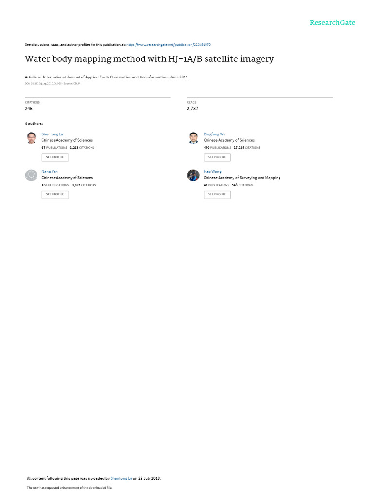 Water Body Mapping Method With HJ 1A B Satellite Imagery | PDF | Image ...