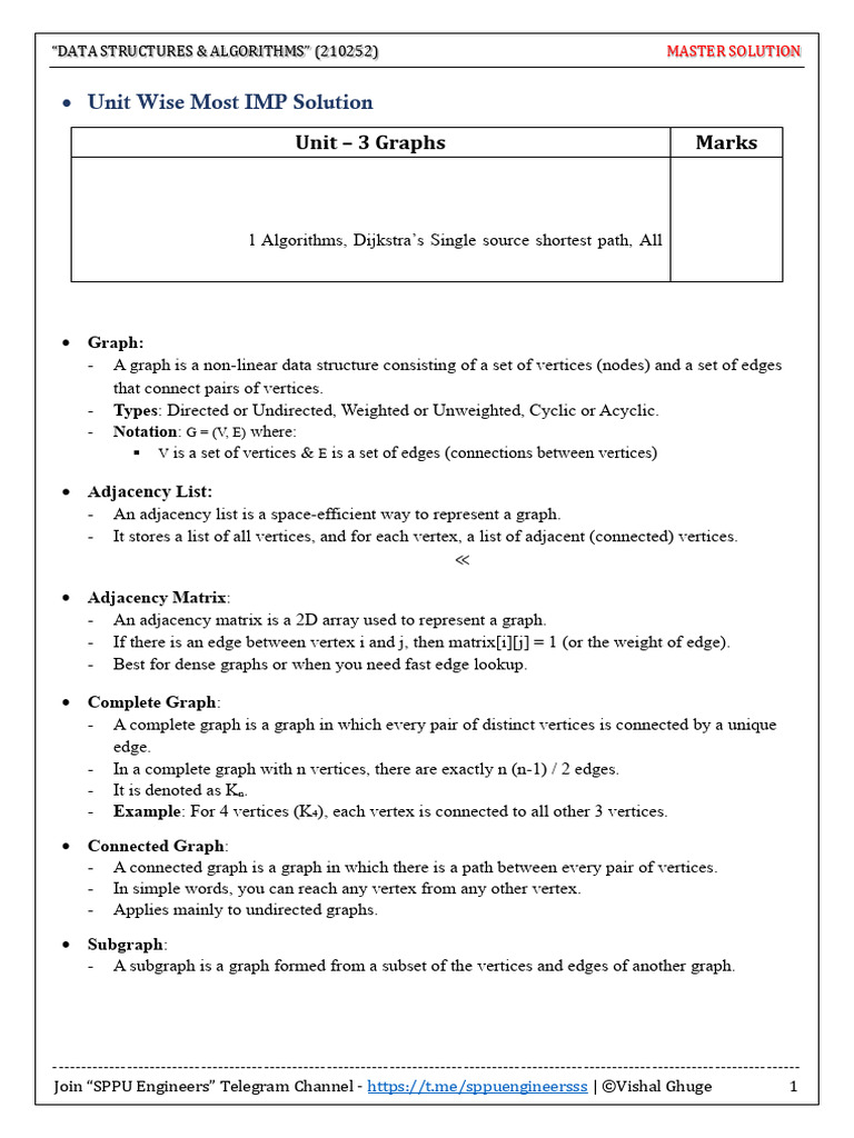 DSA Unit-3 Master Solution | PDF | Vertex (Graph Theory) | Graph Theory