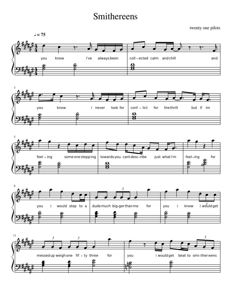 PIANOKAFECOM Notes Twenty One Pilots - Smithereens | PDF