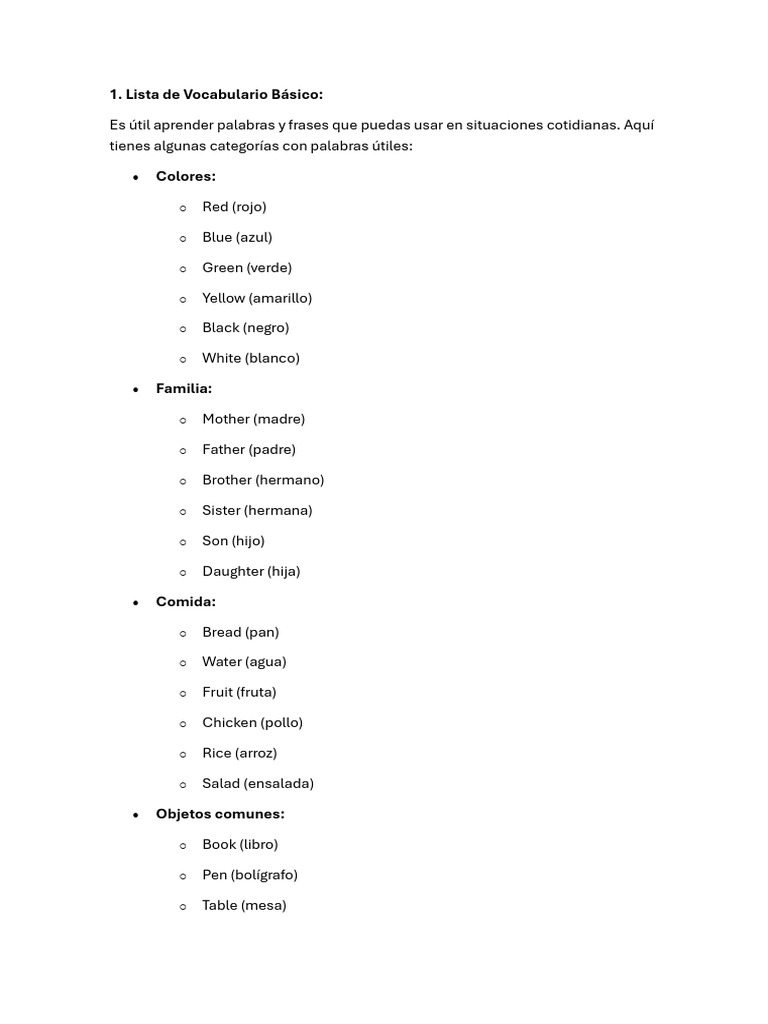 Vocabulario Basico Pdf