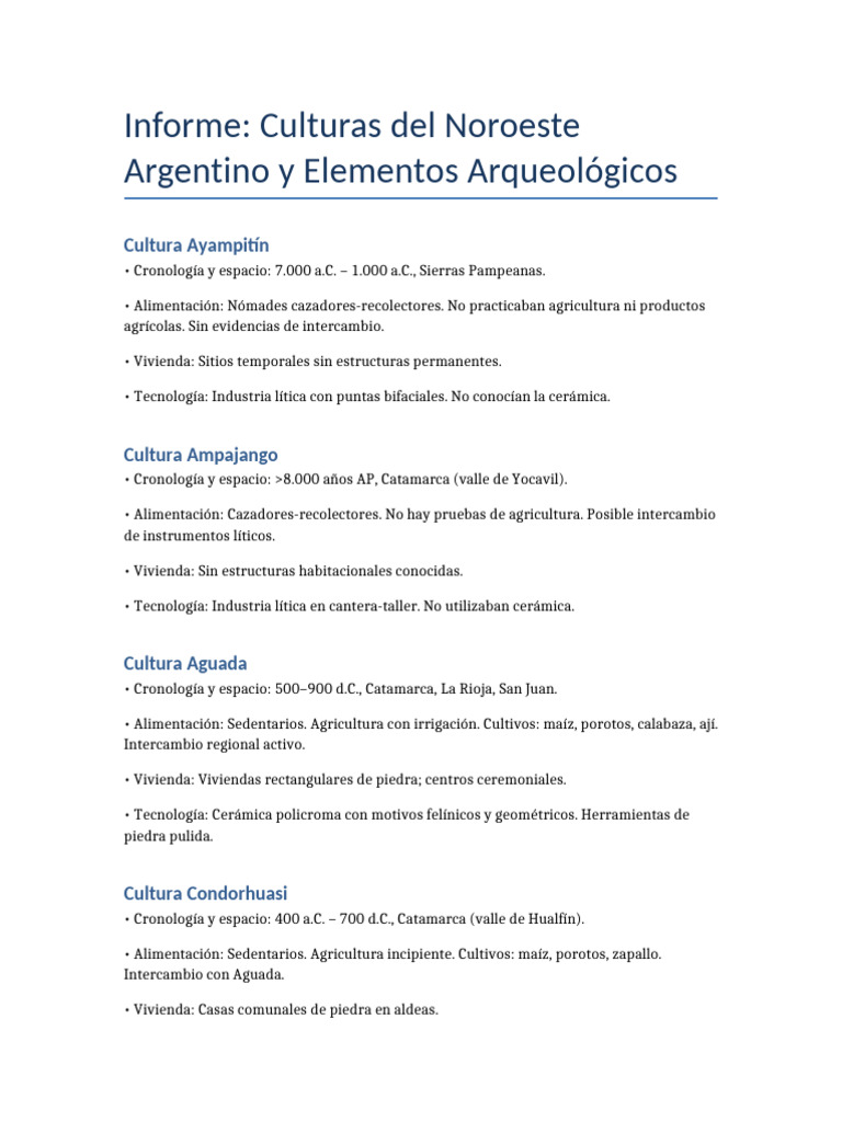 Informe Culturas NOA | PDF | Agricultura | Imperio Inca