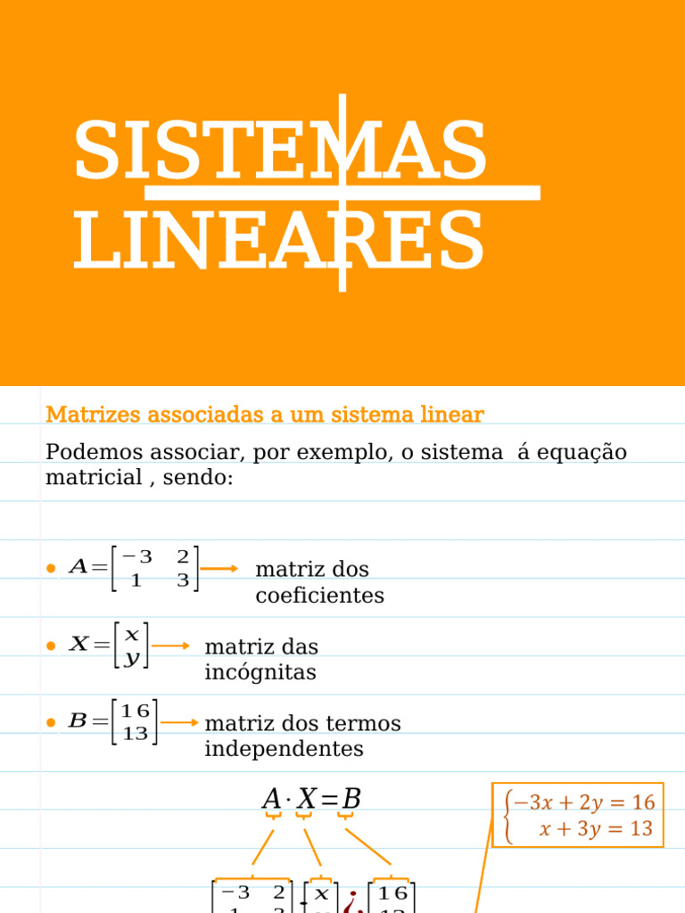 5 - Sistemas Lineares - Matrizes associadas a um sistema linear | PDF ...