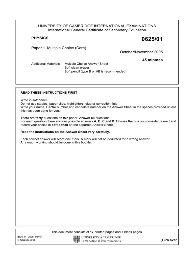 November 2005 QP - Paper 1 CIE Physics IGCSE | PDF | Neutron | Proton