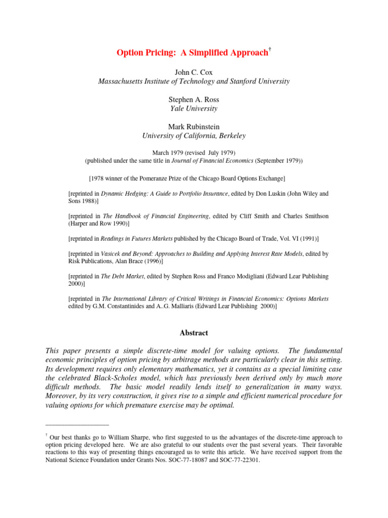 Option Pricing - A Simplified Approach | PDF | Option (Finance) | Black ...