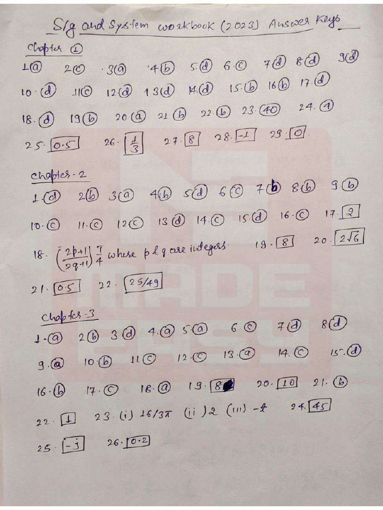 Signals & Systems - WB Answer Keys Notes | PDF
