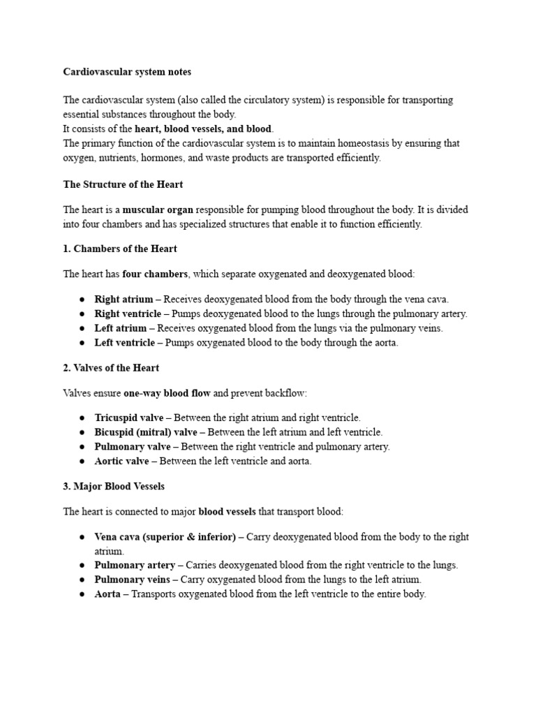 Cardiovascular_system_Notes | PDF | Circulatory System | Heart