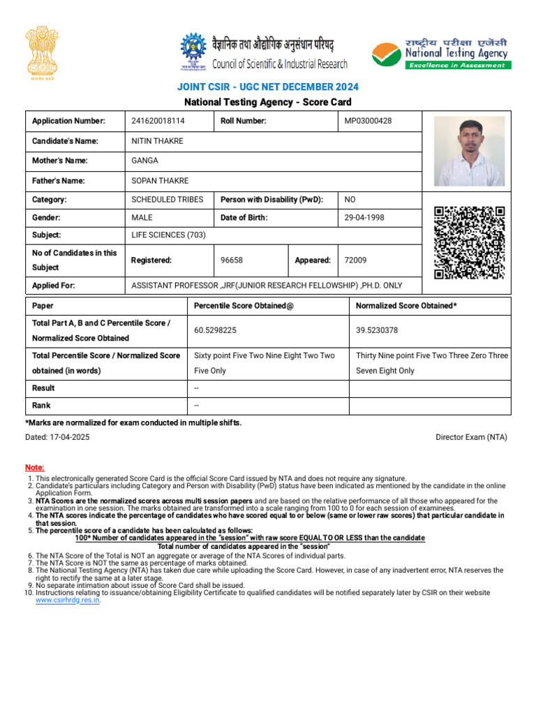 Joint Csir-Ugc Net December-2024 | PDF | Qualifications | Tests