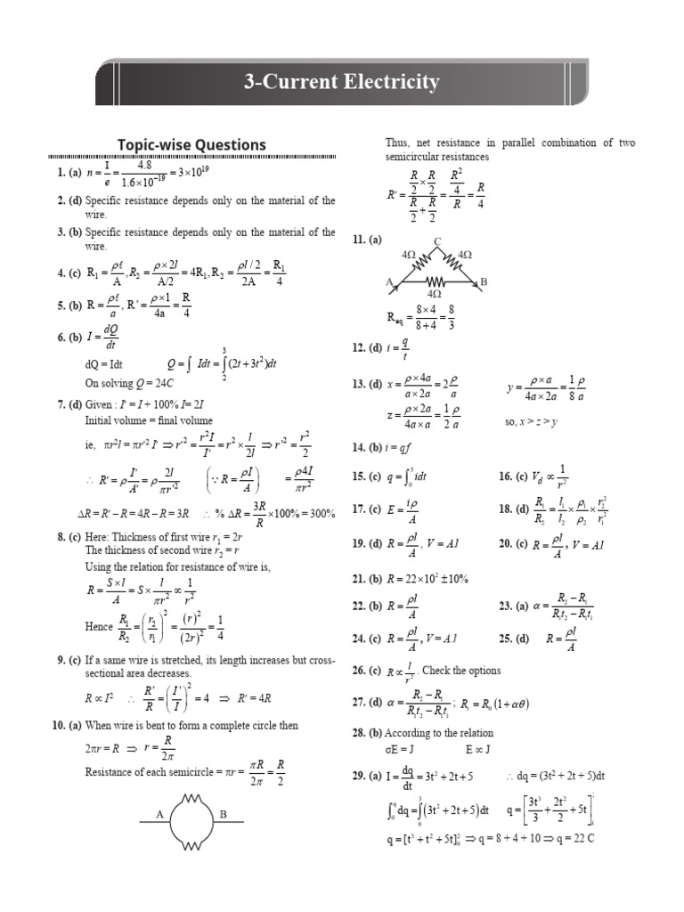 Current Electricity - Solutions | PDF | Metrology | Quantity
