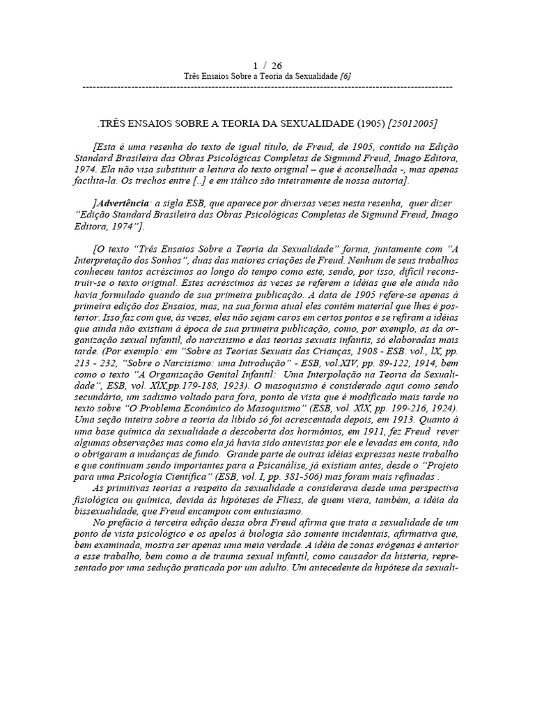 Três Ensaios Sobre A Teoria Da Sexualidade (Freud, 1905) | PDF | Sigmund Freud | Bissexualidade