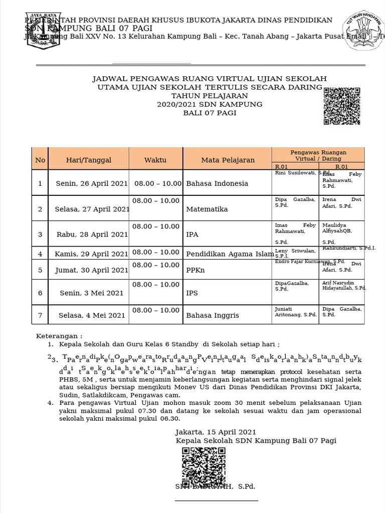 PDF R Pembagian Tugas Pengawas Ruang Ujian | PDF