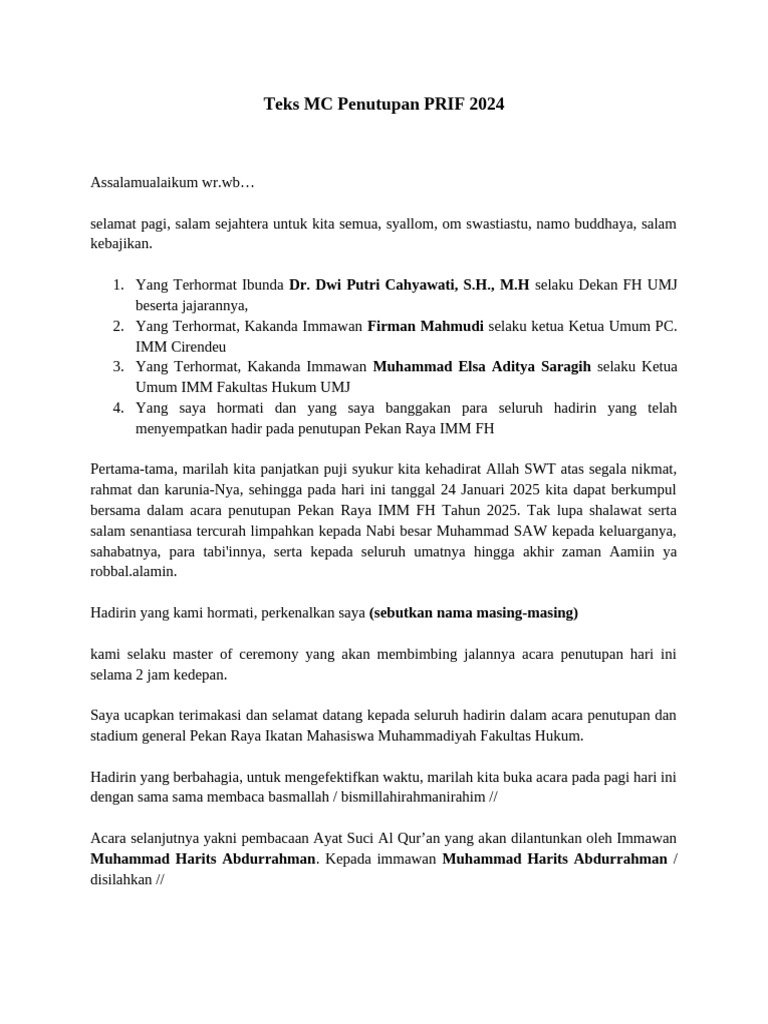 Teks MC Pembukaan | PDF