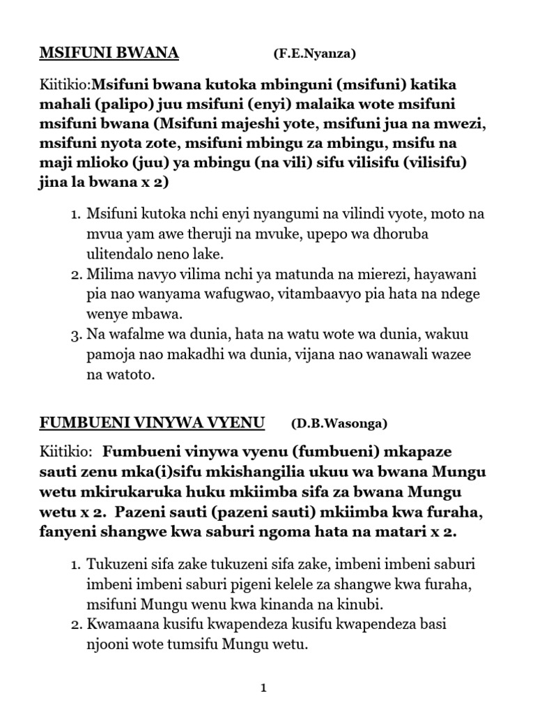 Msifuni Bwana | PDF