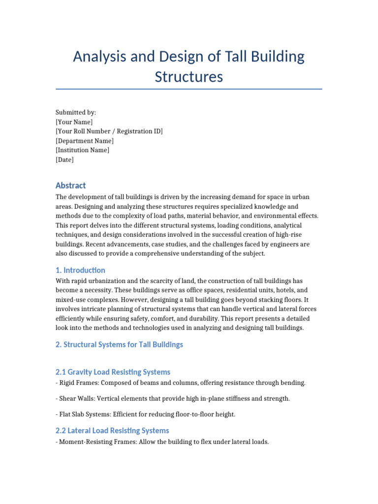 Tall Building Structures Report | PDF | Structural Load | Truss