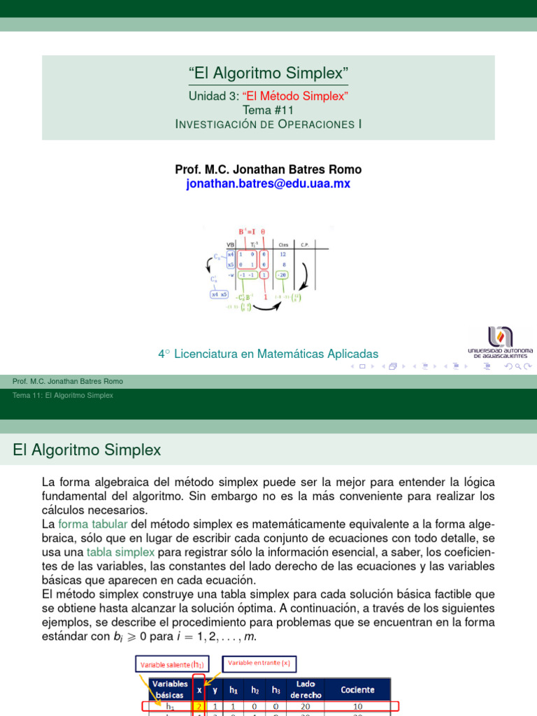 Presentación El Algoritmo Simplex | PDF | Programación de computadoras | Lógica matemática