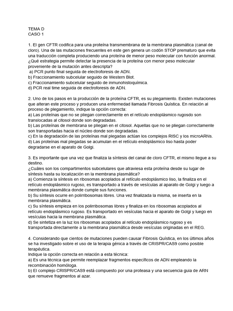 Recu Bio 2024 - Primera Fecha - Tema D | PDF | Reparación de adn | Gen supresor de tumores