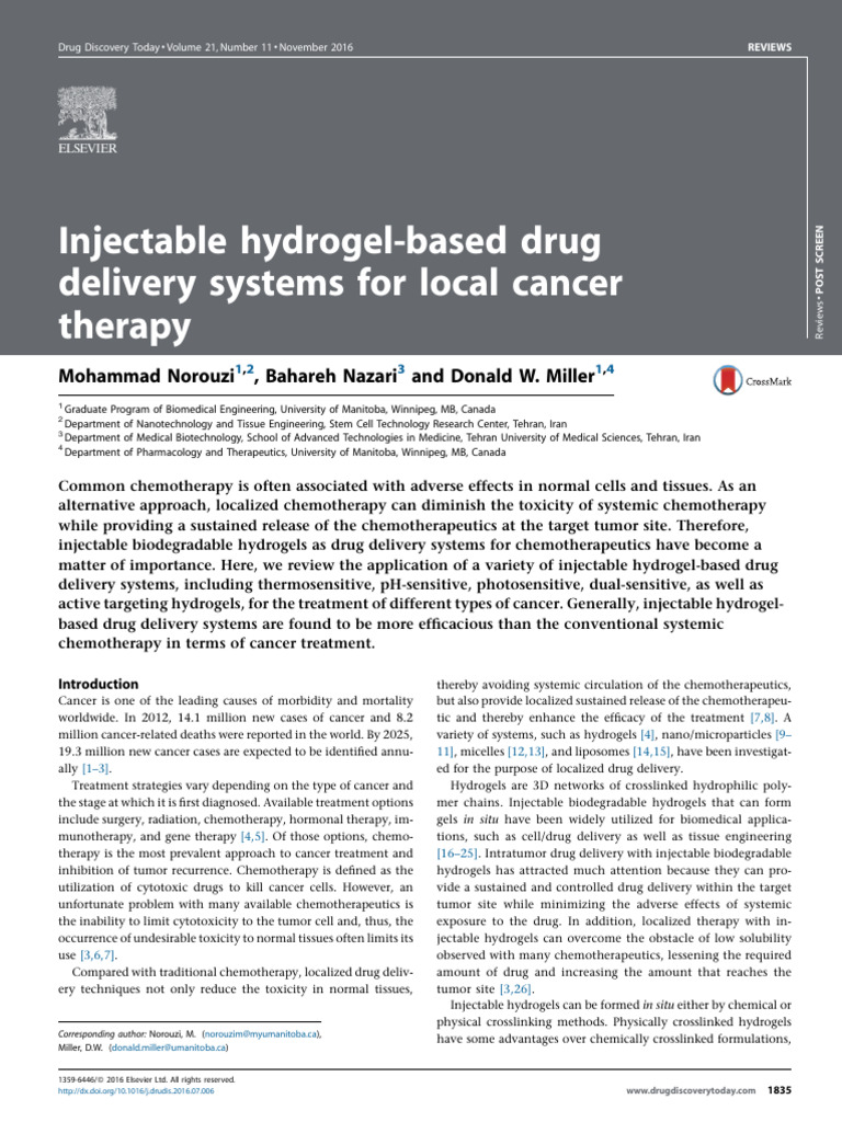Injectable Hydrogels for Cancer Therapy | PDF | Chemotherapy | Cancer