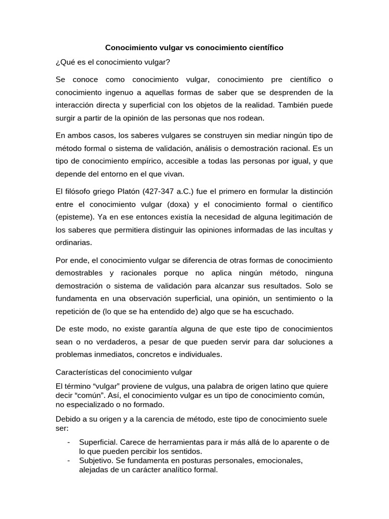 Conocimiento Vulgar Vs Conocimiento | PDF | Conocimiento | Física