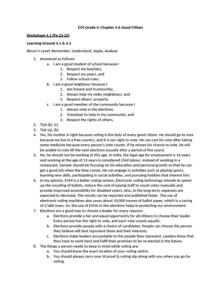 Updated EVS G4 Workbook A Ch4 Sol | PDF | Electronic Voting | Elections