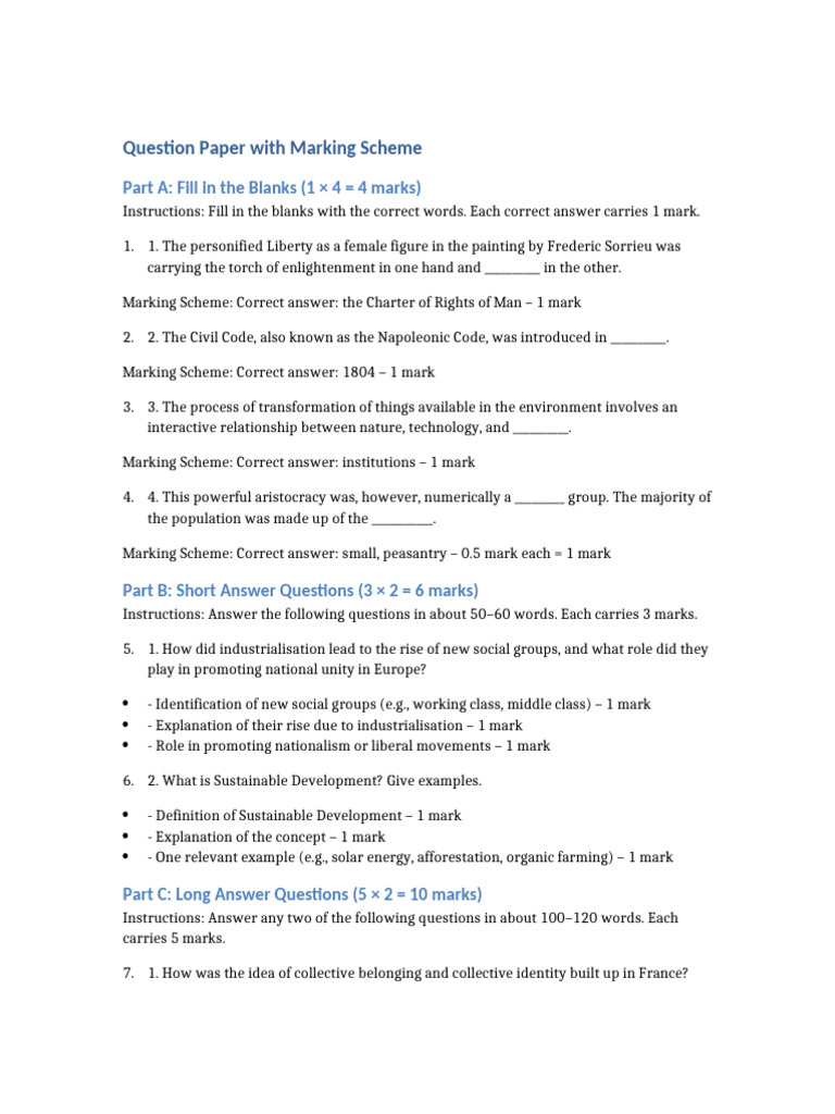 Question Paper Marking Scheme | PDF