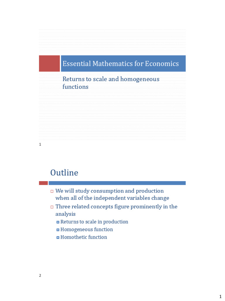 Returns to scale and homogeneous functions | PDF | Production Function ...