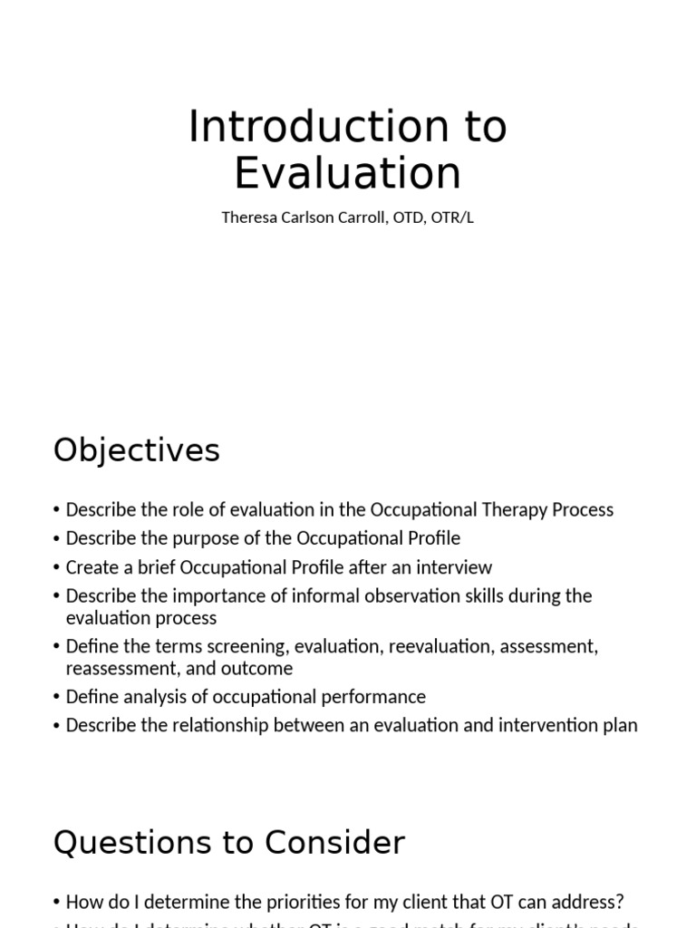 Introduction To Evaluation | PDF | Occupational Therapy | Evaluation
