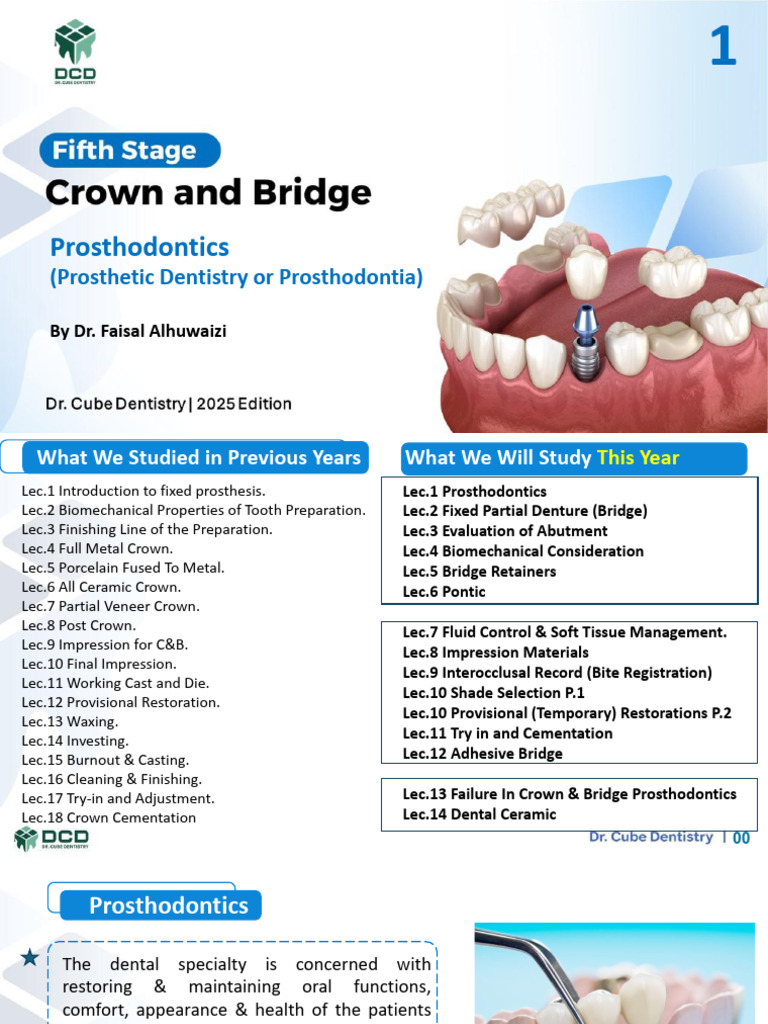 Crown5 Lec 1 Prosthodontics Prosthetic Dentistry or Prosthodontia | PDF | Dental Implant ...