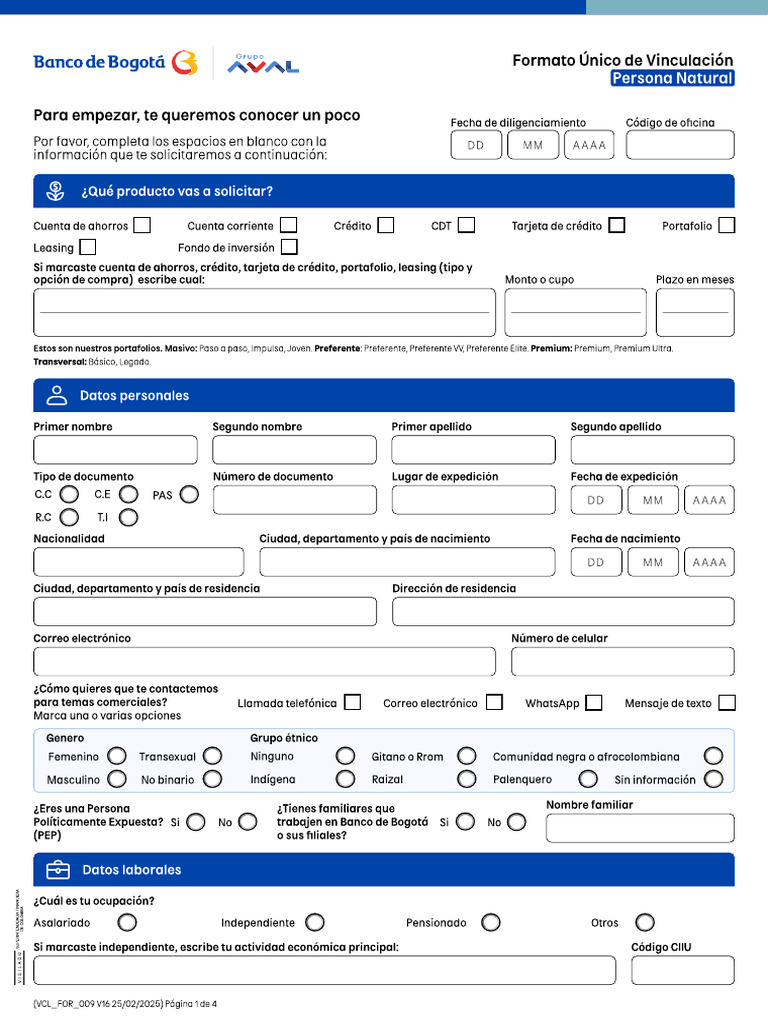 Nuevo Formulario de Vinculacion | PDF | Póliza de seguros | Seguro