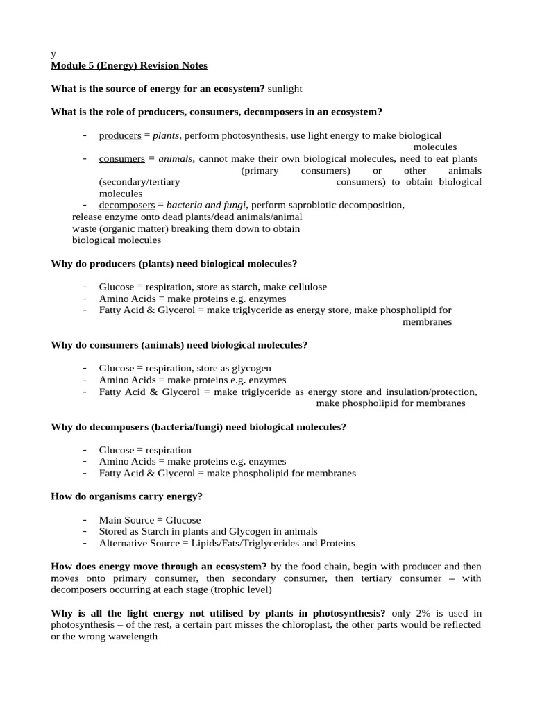 AQA Module 5 Revision Noteski | PDF | Cellular Respiration | Adenosine ...